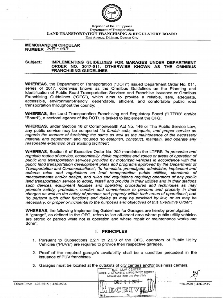 LTFRB MC 2017-027 | PDF