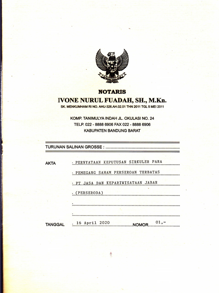 3.5 A Akta Pernyataan Keputusan Sirkulir para Pemegang Saham PT Jaswita ...