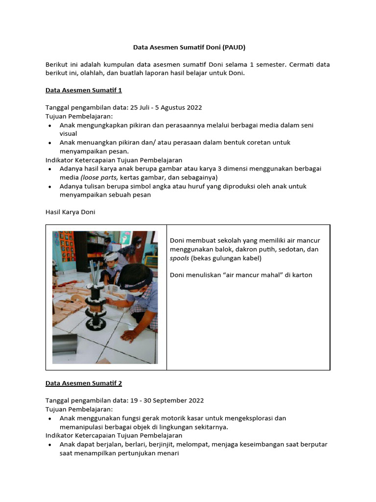 Contoh Data Asesmen Sumatif Untuk Latihan | PDF