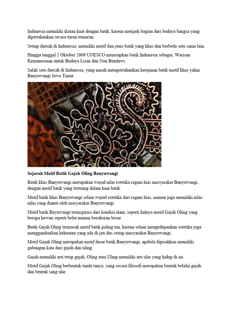 Sejarah dan Makna Batik Gajah Oling | PDF
