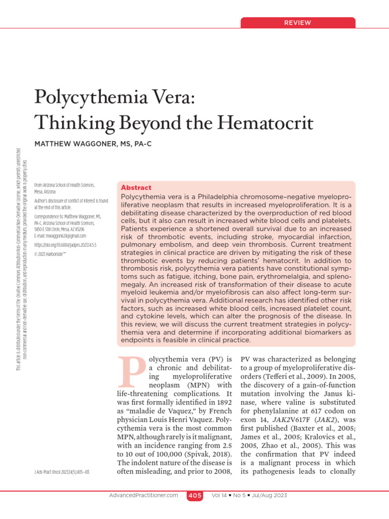 Polycythemia Vera Thinking Beyond The Hematocrit | PDF