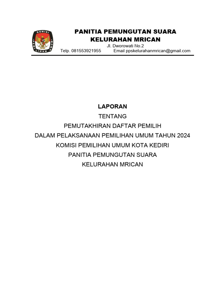 PPS - Format Laporan Pemutakhiran Daftar Pemilih Pemilu 2024 | PDF