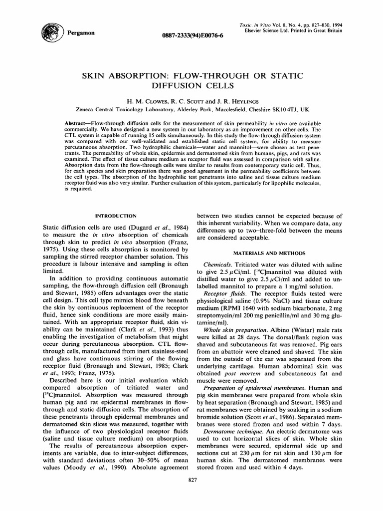 Diffusion Static Flow Through-Clowes1994 | PDF | Skin | Epidermis