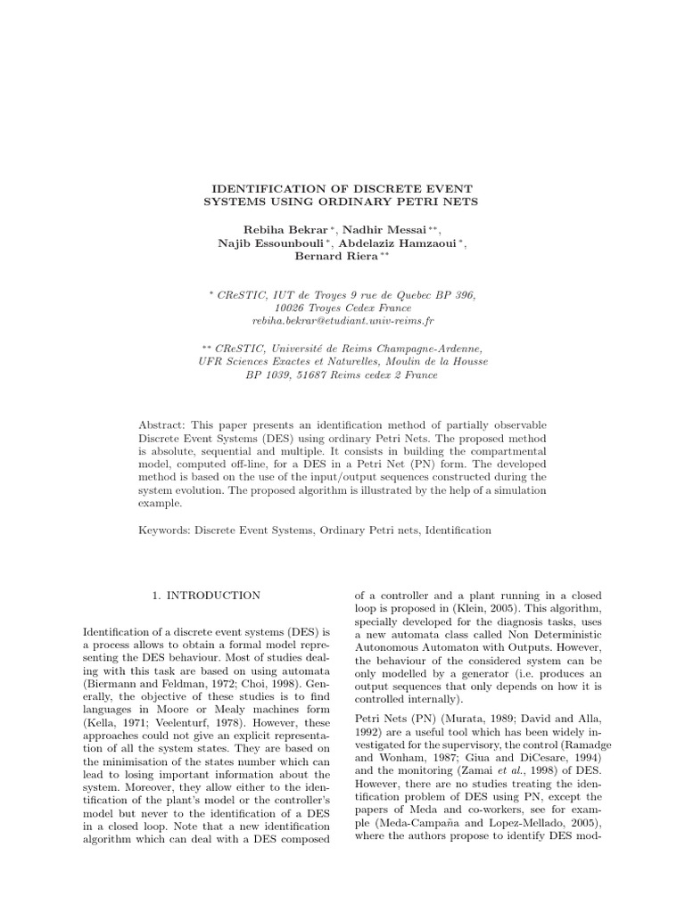 Identification of Discrete Event Systems | PDF Identification of Discrete Event Systems | PDF