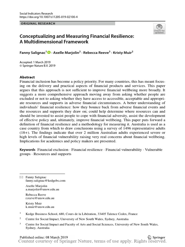 Conceptualizing and Measuring Financial Resilience | PDF