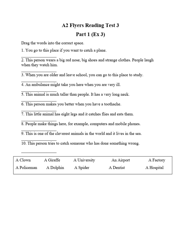 A2 Flyers Reading Test 3 | PDF