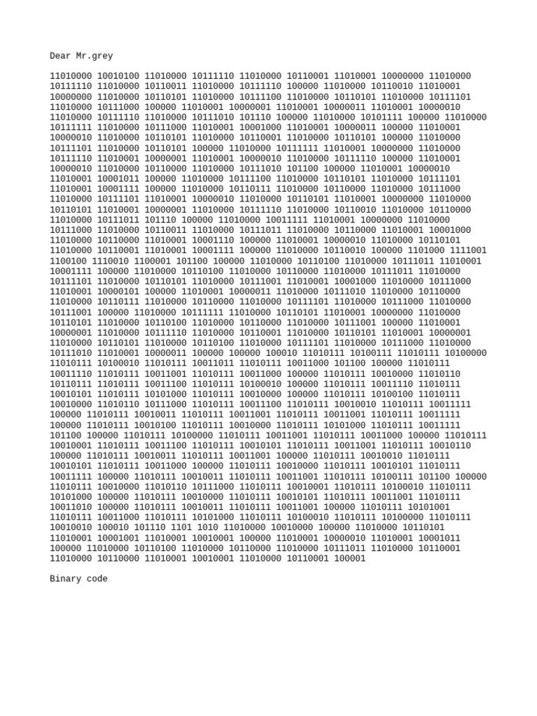 Binary Code Message to Mr. Grey | PDF