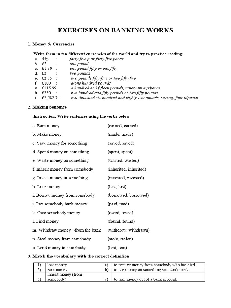 Exercises On Banking Works | PDF