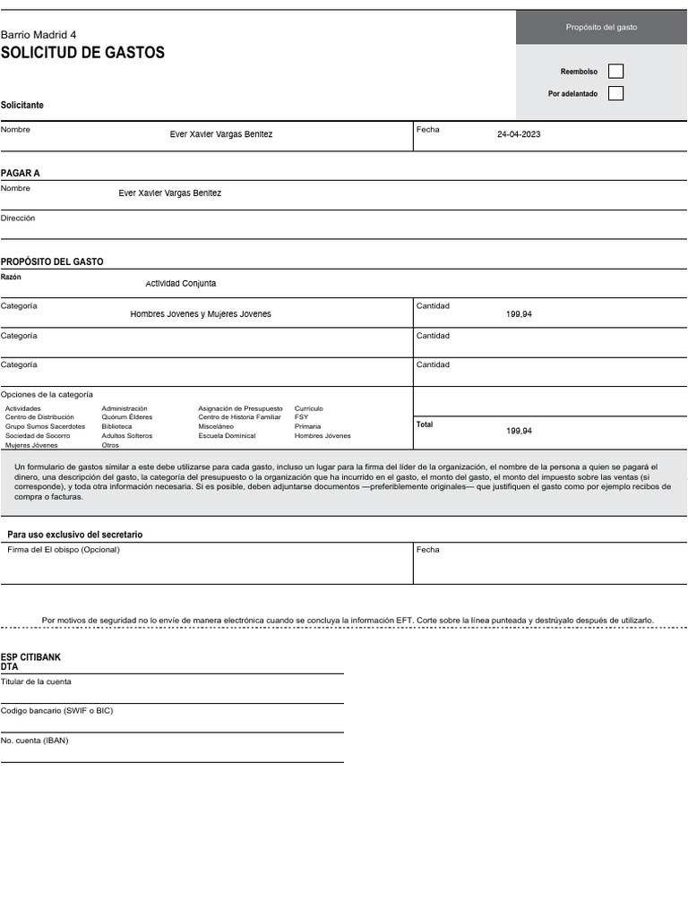 Formulario de Solicitud de Gastos PDF | PDF