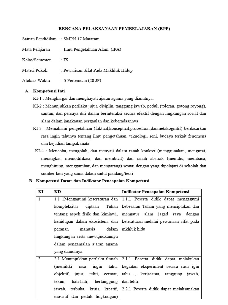 RPP Pewarisan Sifat | PDF | Sains & Matematika
