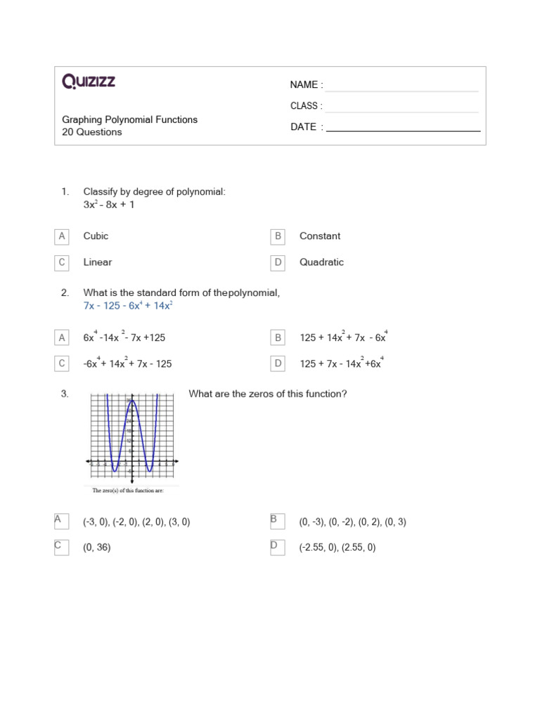 Quizizz Game Graphing Polynomial Functions | PDF