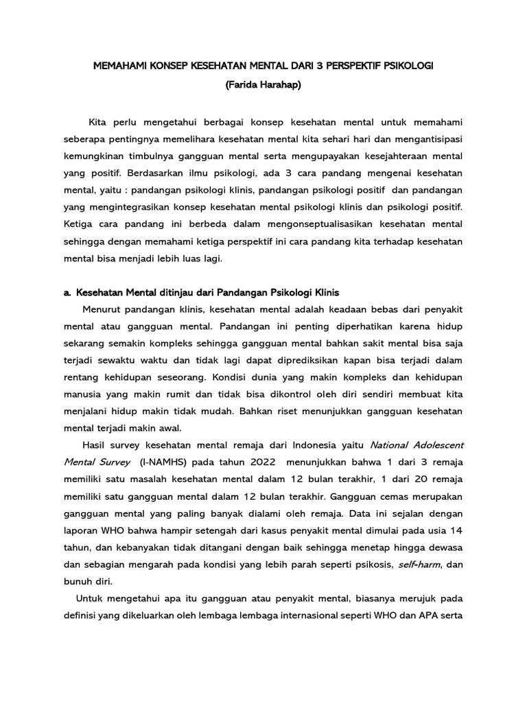 Ipp - 1. Memahami Konsep Kesehatan Mental Dari 3 Perspektif Psikologi | PDF