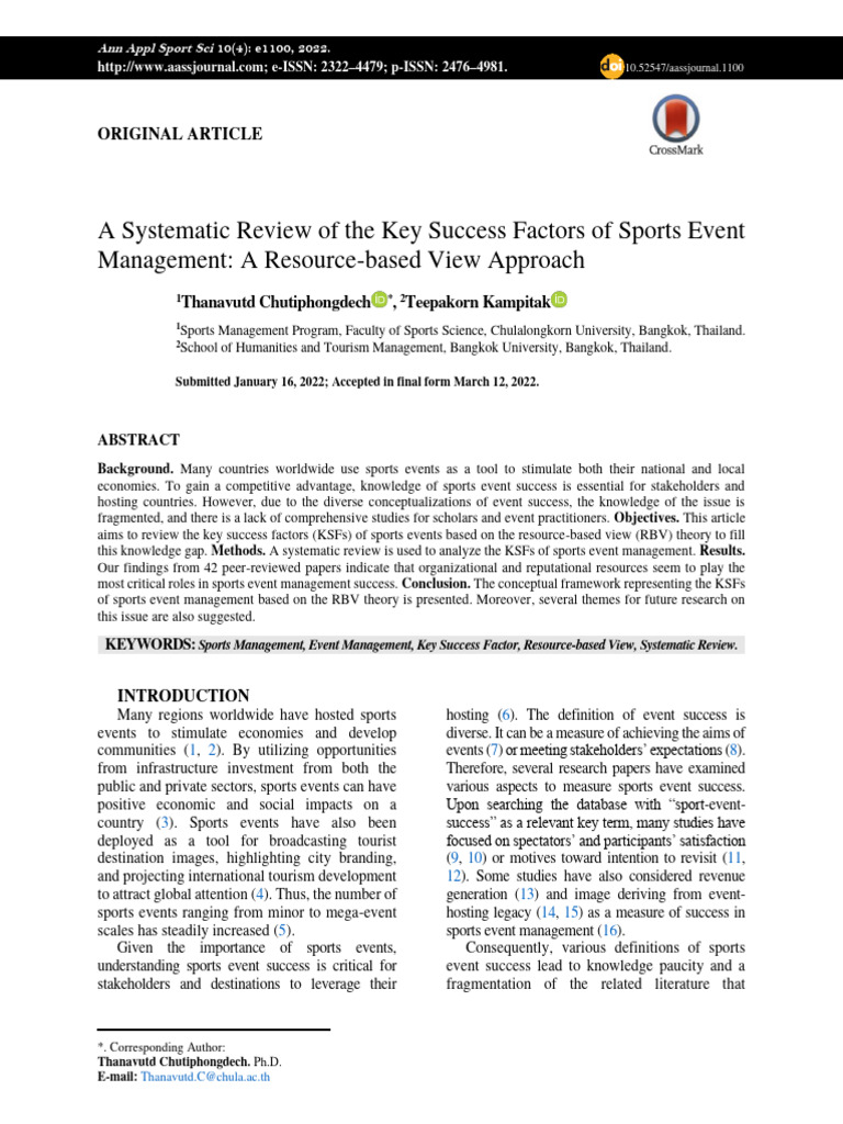 Key Success Factors in Sports Events | PDF