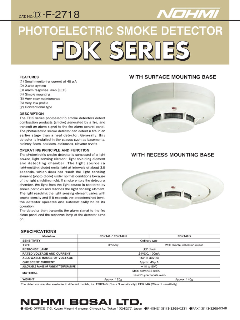 Brosur Photoelectric Smoke Detector Type FDK Series Merk Nohmi (2 ...