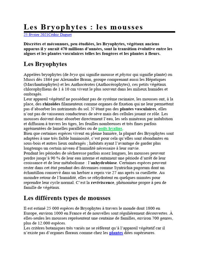 Les Bryophytes | PDF Les Bryophytes | PDF