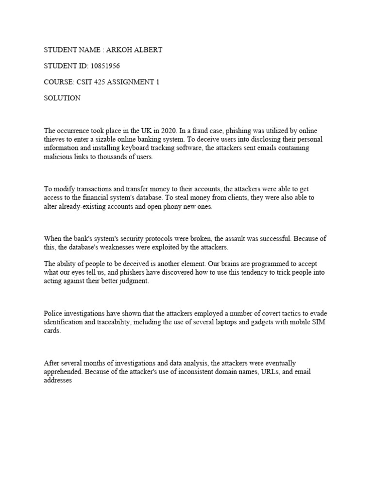 Csit 425 (Assignment 1) - Albert Arkoh 10852956 | PDF