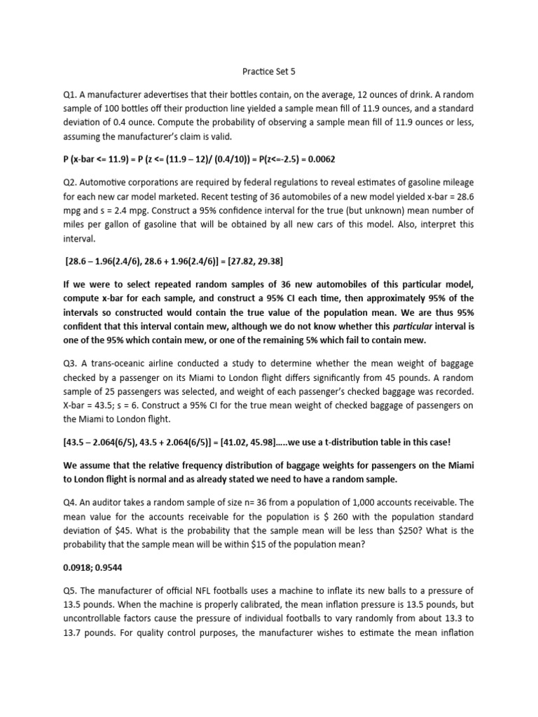 6 - Confidence Intervals - Practice Set | PDF