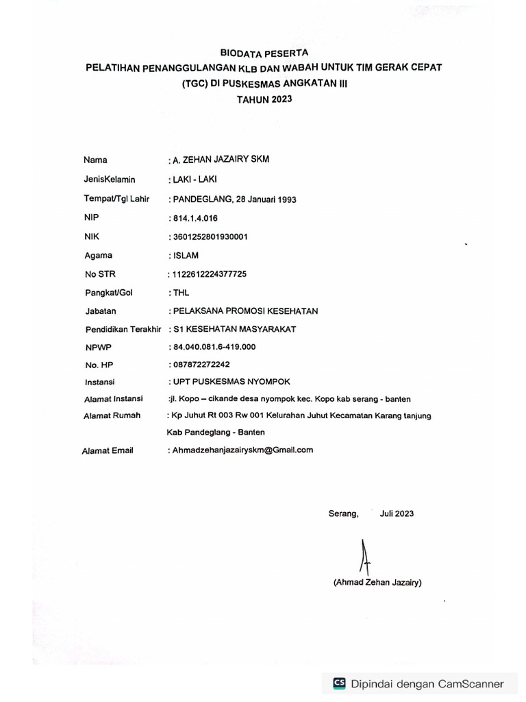 Biodata PKM Nyompok | PDF