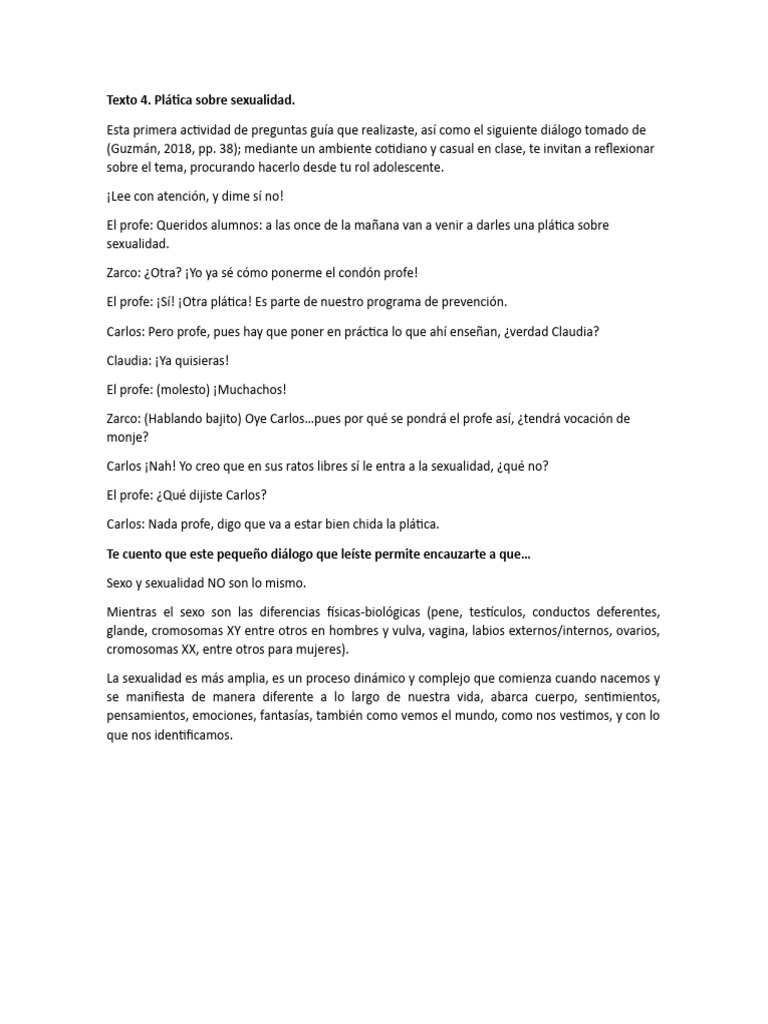 Texto 4. Plática Sobre Sexualidad. | PDF