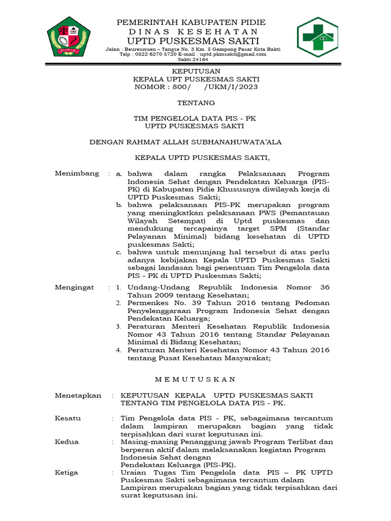 Tim Pengelola Data PIS-PK Puskesmas Sakti | PDF | Pengembangan Diri ...