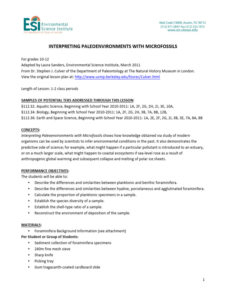 071 Lesson Plans Interpreting Paleo Environments | PDF