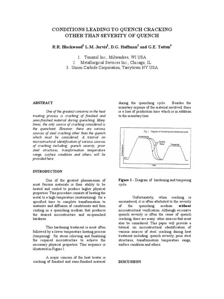Conditions Leading to Quench Cracking Other Than Severity of Quench ...