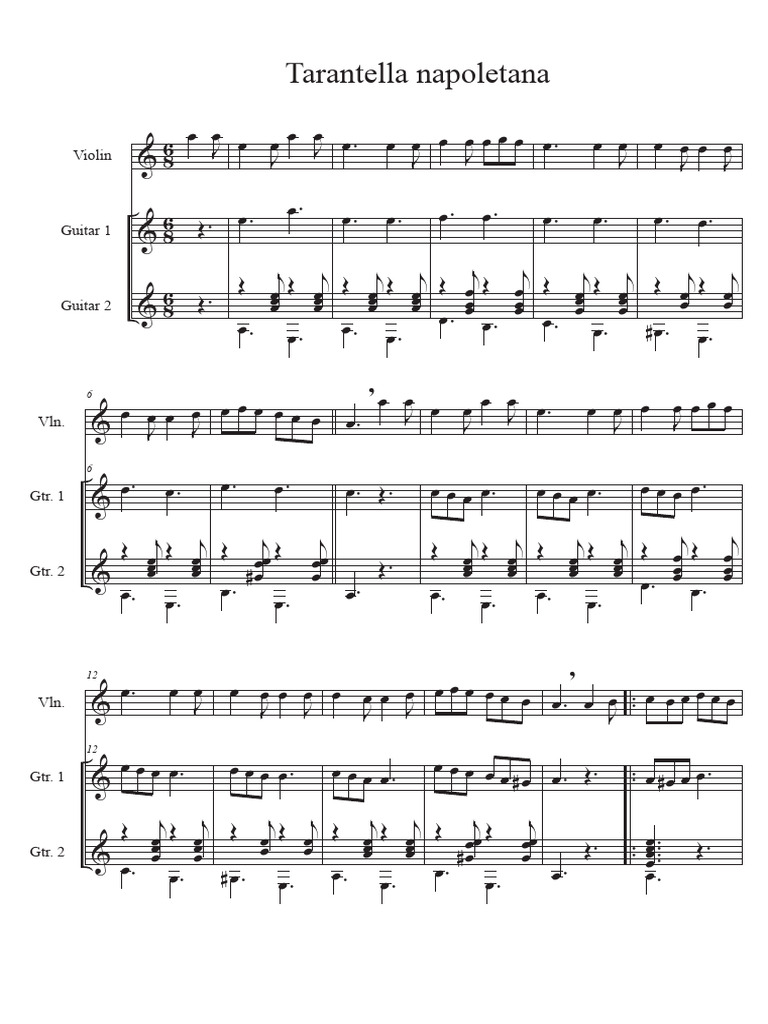 Tarantella (Violino e 2 Chitarre Di Prima) - Score | PDF