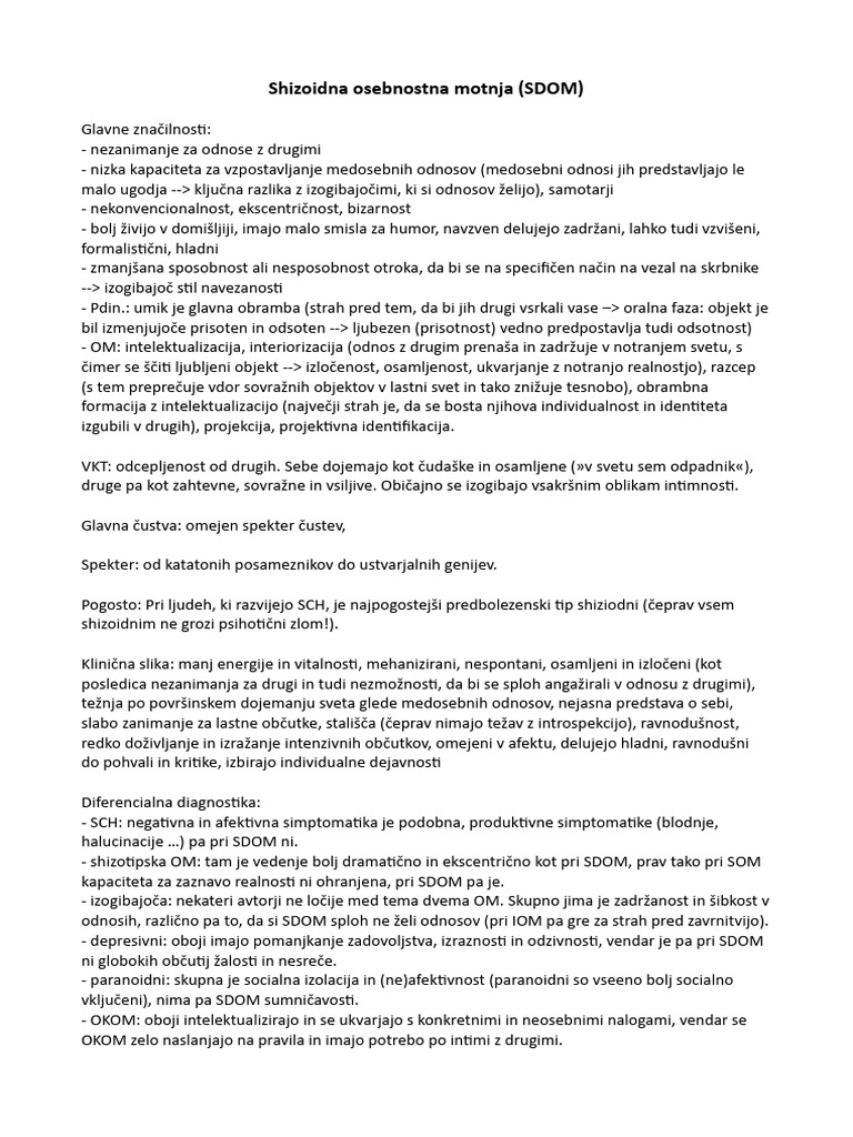 Shizoidna Osebnostna Motnja (SDOM) | PDF