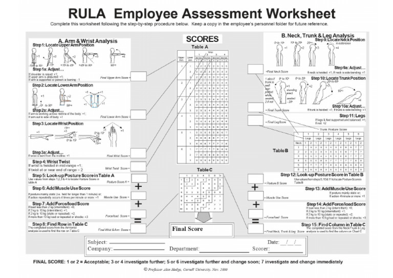 RULA Worksheet | PDF