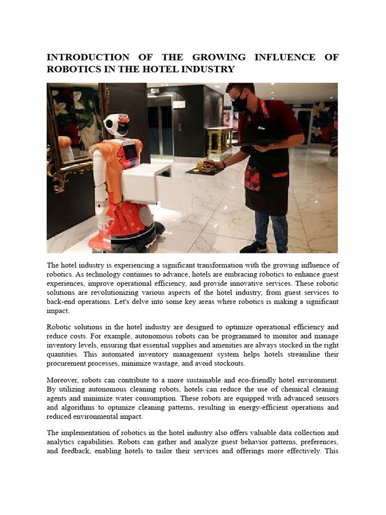 Introduction of The Growing Influence of Robotics in The Hotel Industry | PDF