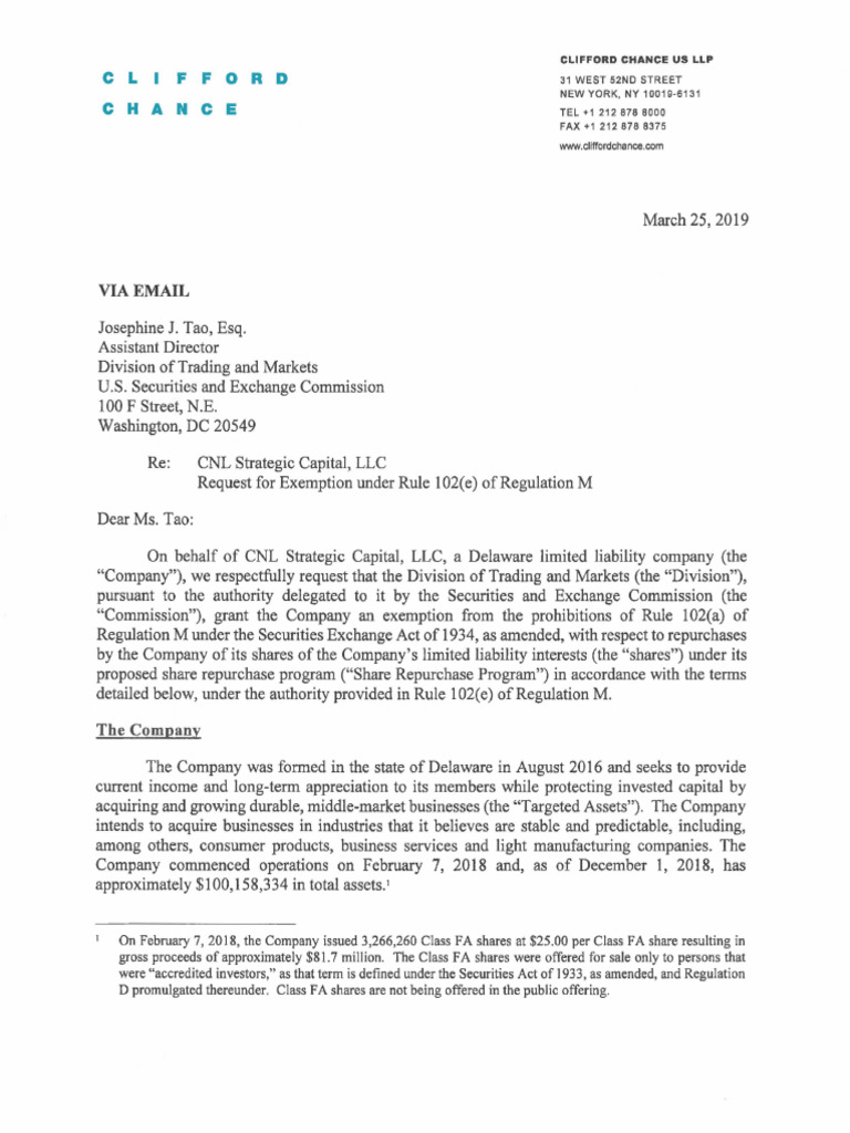 34 85406 Incoming Letter CNL Strategic Capital | PDF | Finance & Money ...