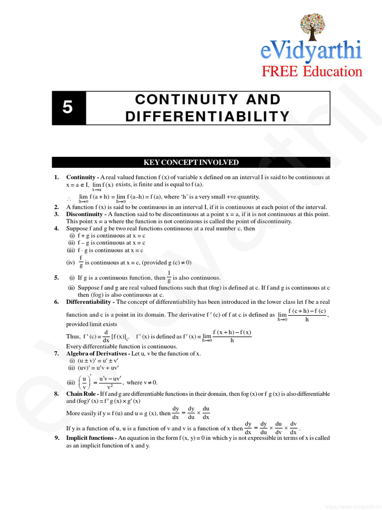 Class 12 Chapter 5 Maths Important Formulas | PDF