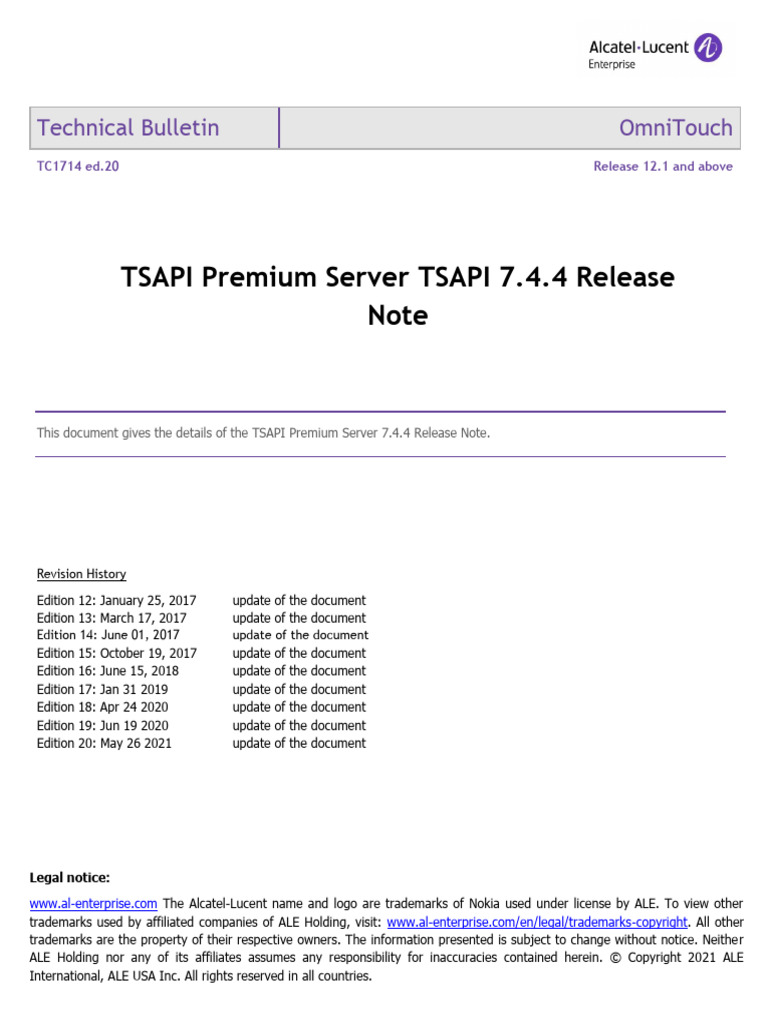 TC1714en-Ed20 TSAPI R744 ReleaseNote | PDF