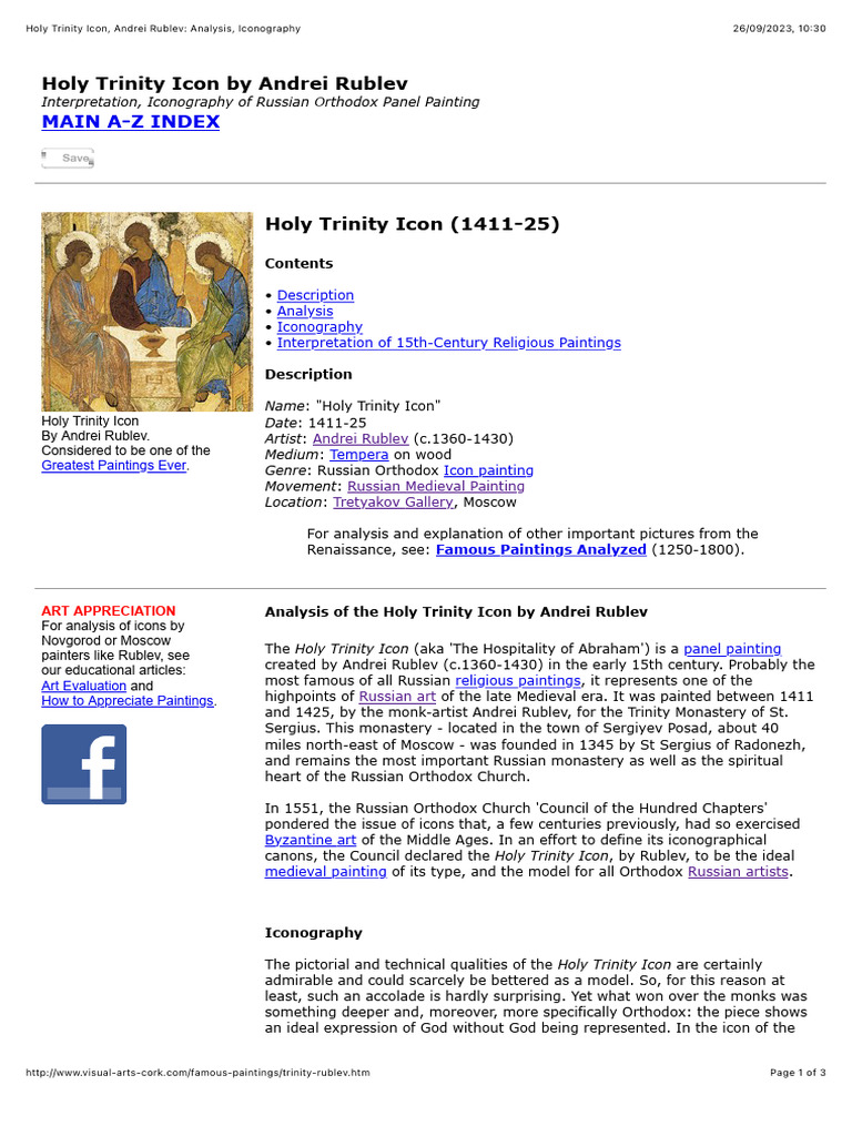 Holy Trinity Icon, Andrei Rublev: Analysis, Iconography | PDF