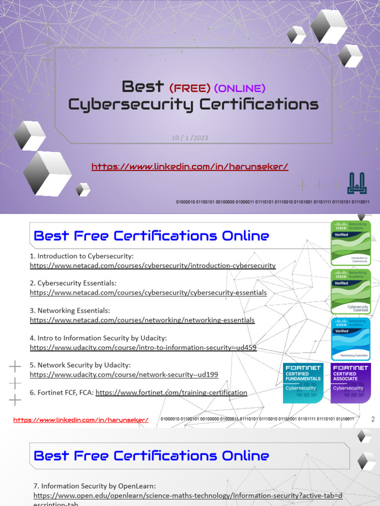 Best (FREE) (ONLINE) Cybersecurity Certifications | PDF