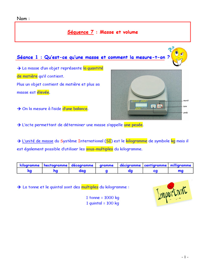 7 - La Masse Et Le Volume | PDF