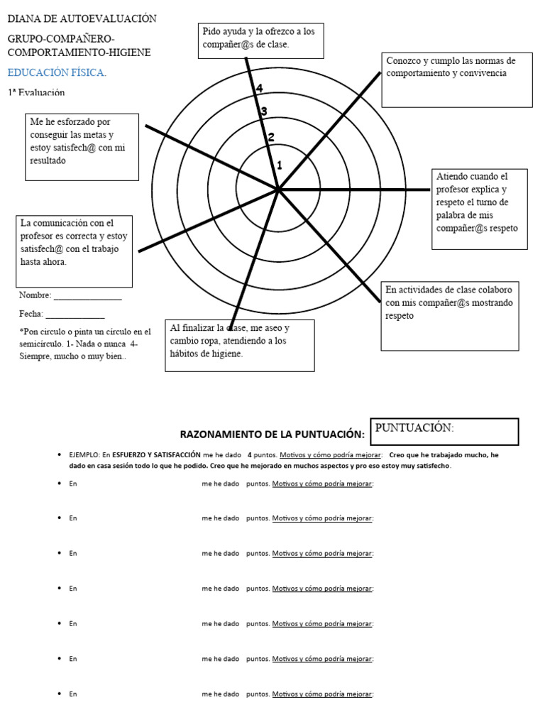 Diana de Autoevaluación Clases EF | PDF | Relaciones personales ...