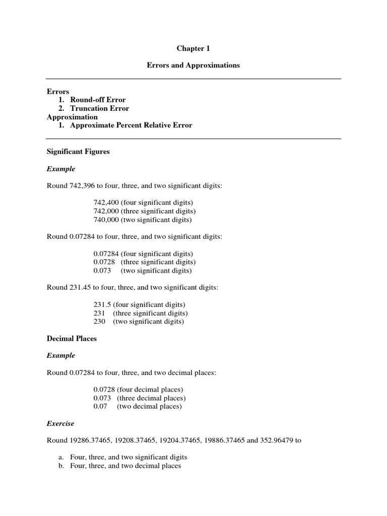 Chapter 1 Errors And Approximations Pdf Significant Figures Decimal
