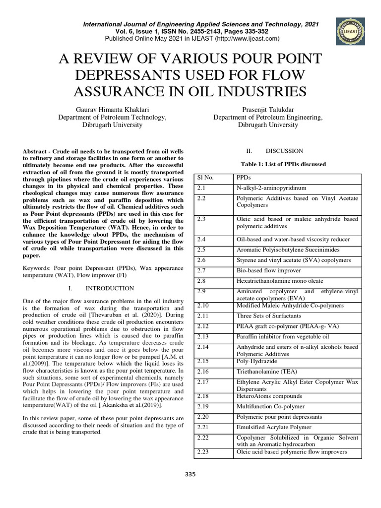 Pour Point Depressants in Oil Transport | PDF