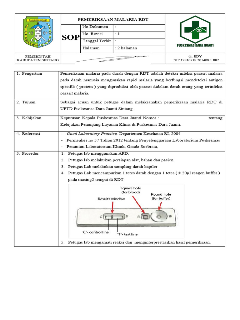 3.9.1 Sop Pemeriksaan Malaria RDT | PDF