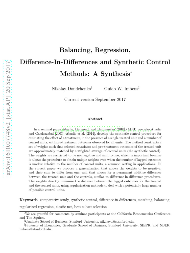 Balancing, Regression, Difference-In-Difference and Synthetic Control ...