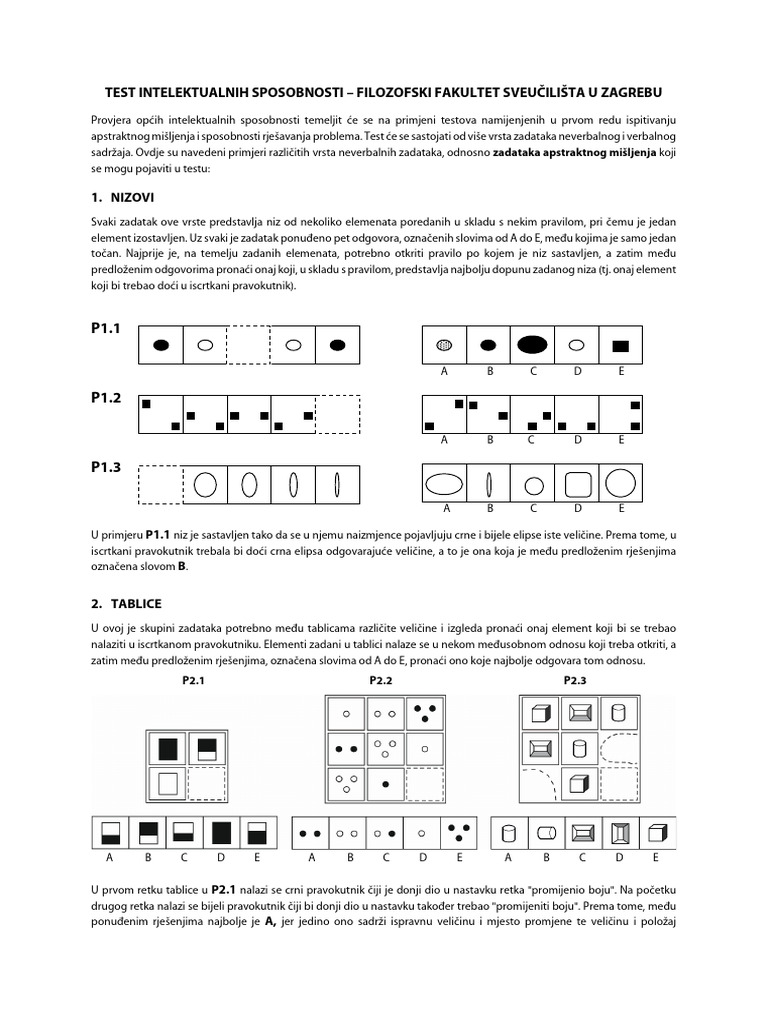 Test Intelektualnih Sposobnosti FFZG 2018 | PDF