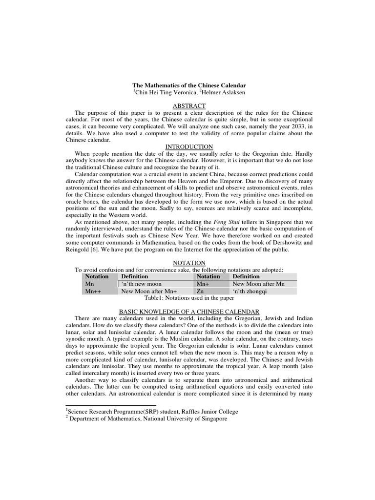 Mathematics of the Chinese Calendar | PDF | Social Science | Travel