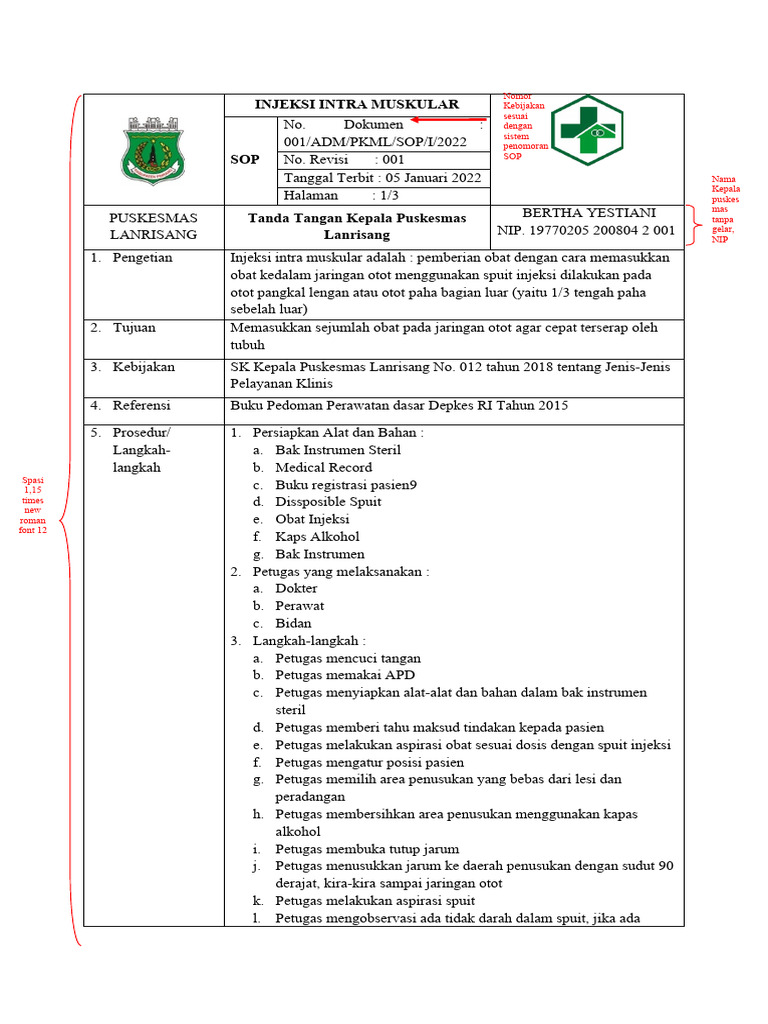 SOP Injeksi Intramuskular | PDF