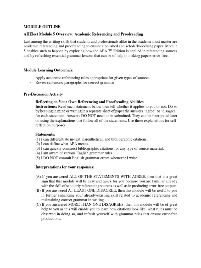AHElect Student Module 5 - Academic Referencing and Proofreading | PDF