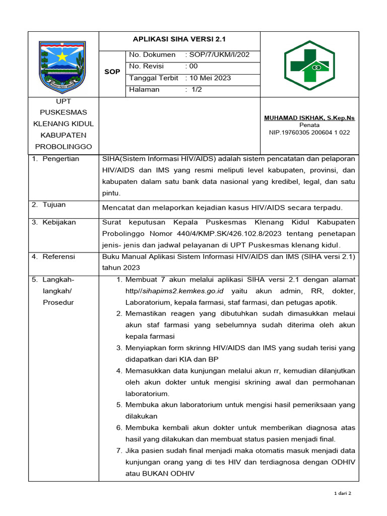 SOP APLIKASI SIHA Versi 2.1 | PDF