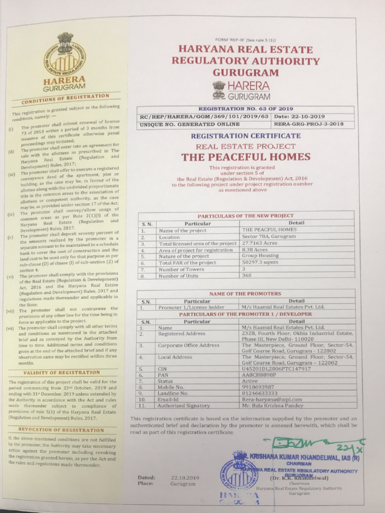 HRERA Certificate - AIPL | PDF