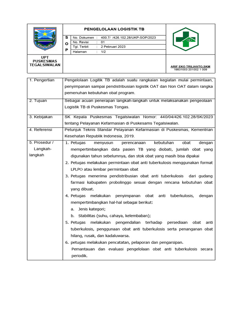 Pengelolaan Logistik TB | PDF