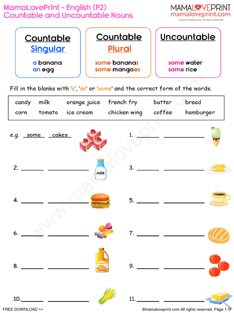 Mamaloveprint English P2 Countable Uncountable Book | PDF
