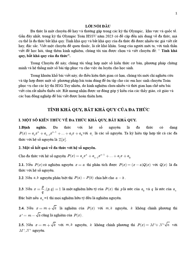 CĐ DHBB 2023 ĐA THỨC BẤT KHẢ QUY LVT | PDF